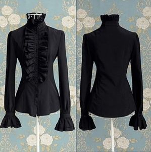 Tops | Ls Deep V Neck Victorian Button Ruffled Front Closure Blouse ...